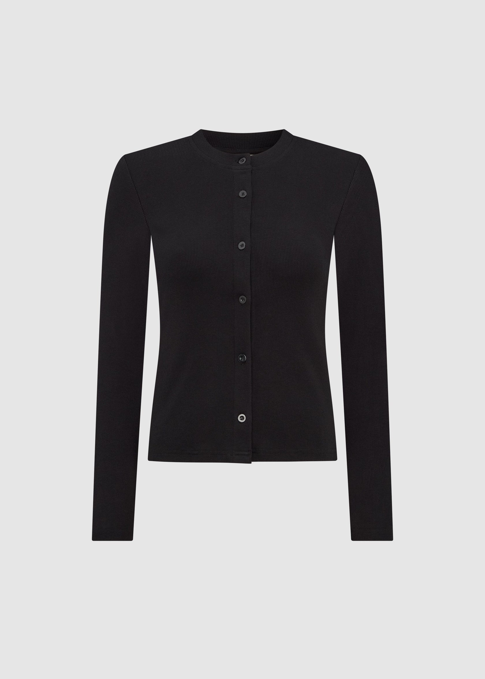 RIBBED BUTTON THROUGH TOP - BLACK – WAT THE BRAND