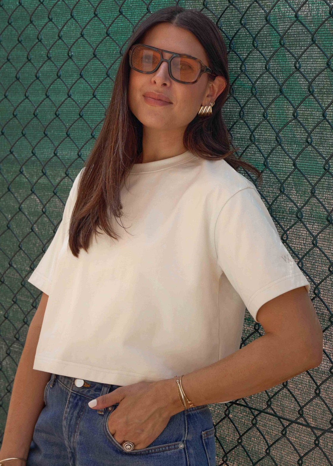 THE CROPPED BOXY TEE - CREAM – WAT THE BRAND