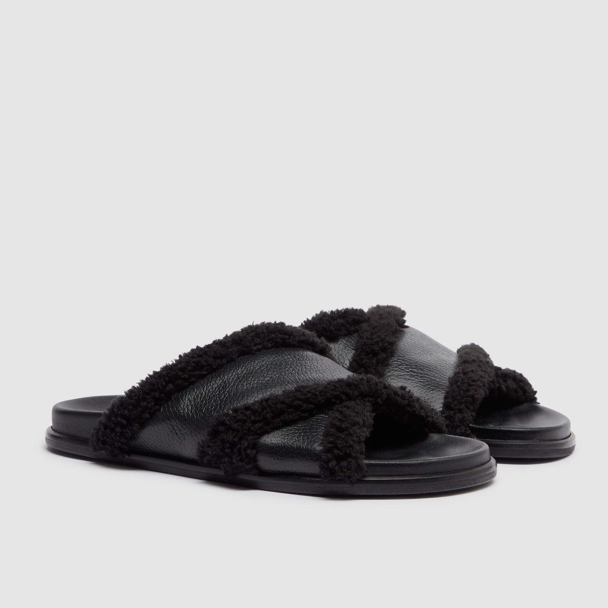 CROSSOVER LEATHER SLIDES - BLACK – WAT THE BRAND